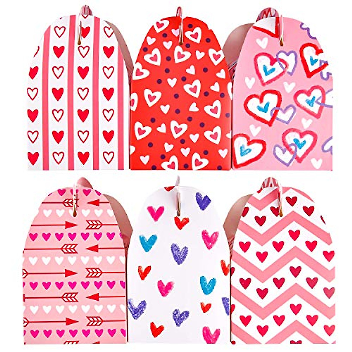 JOYIN 24 Pcs Valentine’s Day Gift Treat Boxes, 6.3 x 5.7 x 3.3 Inch, Cookie Boxes with Colorful Heart shaped Themed Design for Kids Party Favor, Classroom Exchange Prizes, Valentines Candy Boxes