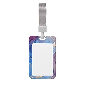 Blue Purple Marble Hard Plastic Vertical Badge Holder with Lanyard ID Name Card Tags for Women Men Identification School College Cover Case Office Unique Accessories 2.5x4 Inch