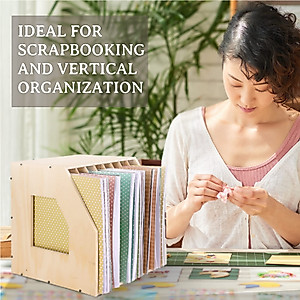 Caydo Wood Paper Storage Organizer, Slope Design Paper Storage Shelf For Holding 12 x 12 Inch Scrapbook Paper, 8 Slot Stable Scrapbook Paper Rack For Portfolio, Heat Transfer Papers