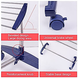 BAOYOUNI Clothes Towels Rolling Drying Rack Laundry Outdoor Indoor Airer on Wheels, 5 Stainless Steel Hanging Rods 32.6'' x 12.4'' x 35'' (Navy Blue)