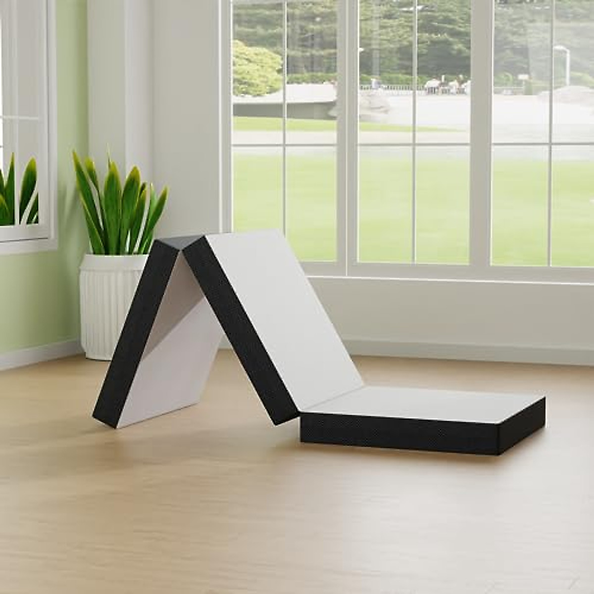 4 inch Memory Foam Tri Folding Mattress/Portable Foldable Mattress Topper with Washable Cover Non-Slip Bottom for Camping, Guest, Floor RV, CertiPUR-US Certified,Small Twin