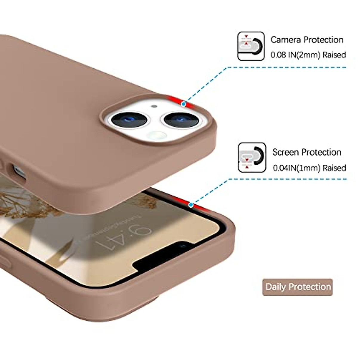 GUAGUA Compatible with iPhone 13 Mini Case Liquid Silicone Soft Gel Rubber Slim Thin Microfiber Lining Cushion Texture Cover Shockproof Protective Phone Case for iPhone 13 Mini 5.4 Inch Khaki