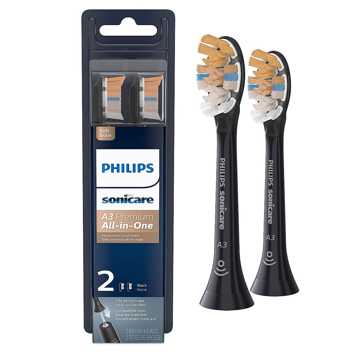 Philips Sonicare Genuine Toothbrush Heads Bundle with A3 Premium All-in-One and C3 Premium Plaque Control Brush Heads (2 Brush Heads)