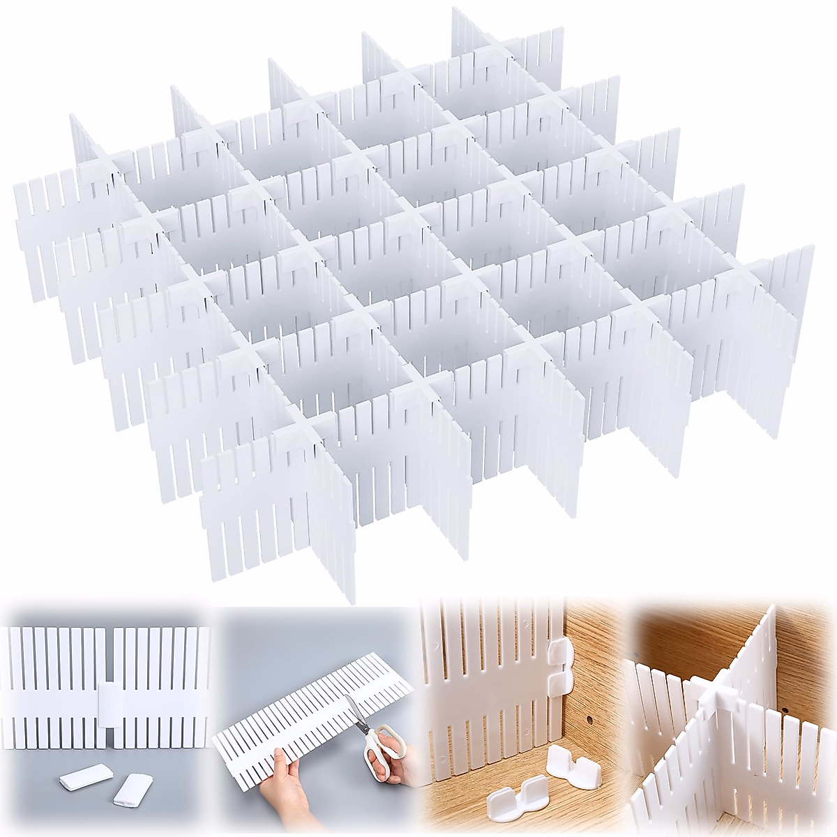 Blosssound 15Pcs Drawer Divider Adjustable Drawer Organizer 15 x 5.12, Deep, DIY Storage Organizer Separator with Fixed Buckle for Socks, Underwear, Makeup, Kitchen, Bedroom, Dresser