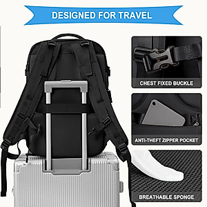Large Travel Backpack for Women Men, Carry On Backpack,Hiking Backpack Waterproof Outdoor Sports Rucksack Casual Daypack Fit 15.6 Inch Laptop with USB Charging Port Shoes Compartment(Black Expansion)