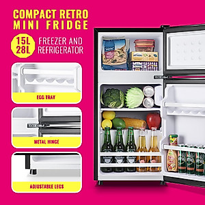 DEMULLER 2.4 Cu.ft Mini Fridge with Top Freezer Apartment Size Dual Door Compact Refrigerator for Personal Use Small Fridge with Egg tray, 7 Temperature Control For Dorm, Silver