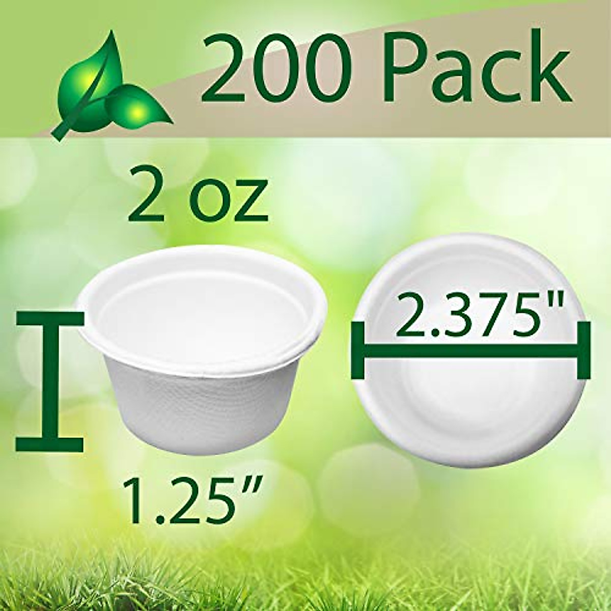 Upper Midland Products 2 oz Compostable Bagasse Souffle Cups, 200 Pack