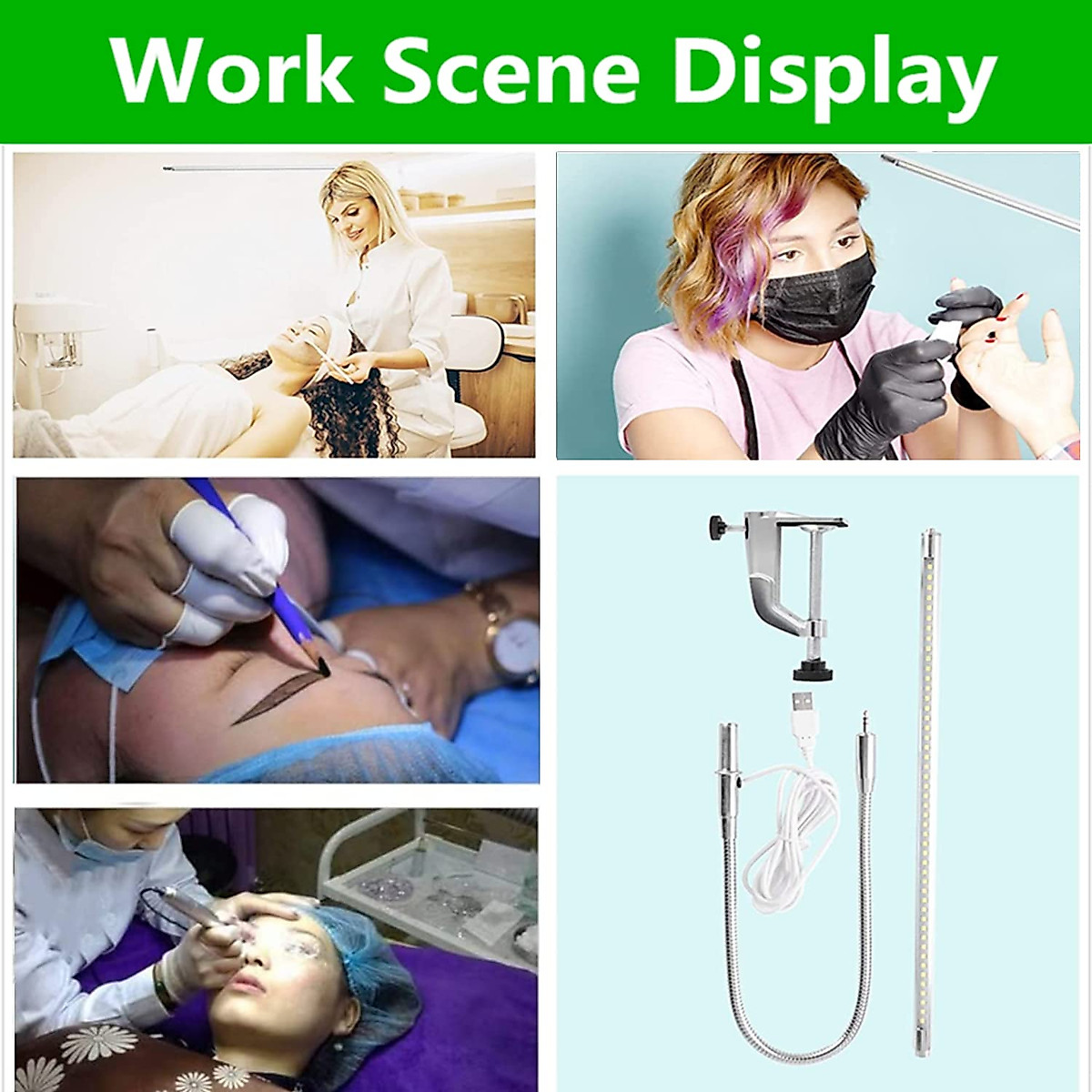 lishumei USB LED Desk Lamp, Adjustable Clip On LED Nail Lamp Light Eye Care Gooseneck 360° Swivel with Switch LED Clamp Light for Manicure Reading Tattoo