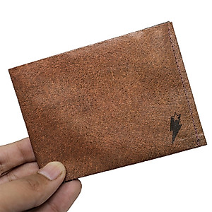 SUPERVEK Brown Vegan Leather Stitched Tyvek Paper Mighty Wallet - Thin Minimal Tear Slim Wallet for men, Mens Credit Card Holder Wallet Gifts for Him - Minimalist Bifold Wallets for Men - RFID