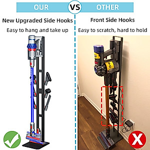 Docking Station Holder Vacuum Stand Rack Compatible with V15 Detect, V11 V10 V8 V7 V6 Cordless Vacuum Cleaners, Floor Docking Station Metal Organizer Bracket with 6 Hooks, Matte Black