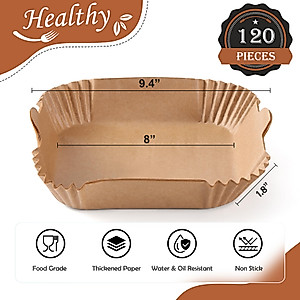120 PCS Air Fryer Disposable Paper Liner Square, 7.9-inch (Fit 5-8 QT) Non-stick Parchment Paper for Air Frying, Baking, Roasting Microwave, Unbleached Oil-proof Parchment Paper