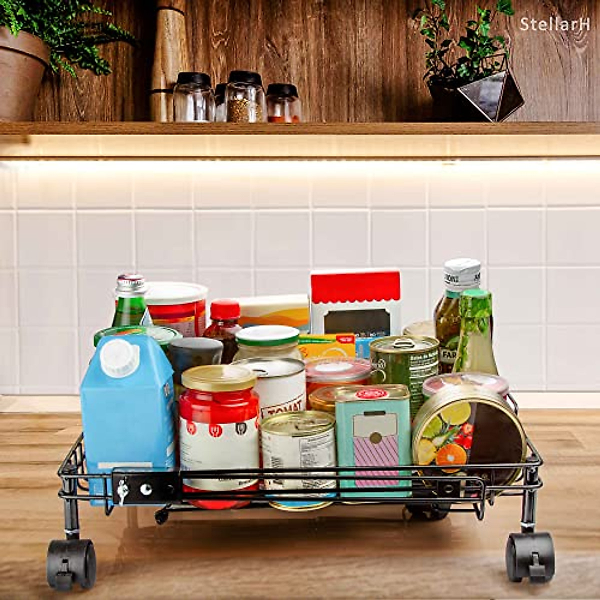 Expandable Rolling Basket Under Bed Storage Container with Wheels - Rolling Metal Storage Basket for Kitchen, Pantry, Garage Storage Organization Small Storage Bin Expandable (2 sizes) to 26 Inches