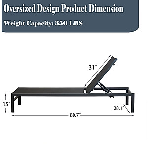 Yoneesn Pool Lounge Chair, Aluminum Outdoor Lounge Chair Set of 2 with Adjustable 5-Position Recliner and Lay Flat Patio Chaise Lounge for Patio, Beach, Pool... (L80.7 x W28.1 x H15)