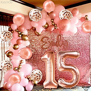 KatchOn, Rose Gold 15 Balloons Number - Giant, 40 Inch | 15 Birthday Balloons with Confetti for Happy 15th Birthday Decorations for Girls | Quinceanera Decorations | 15 Birthday Decorations for Girls