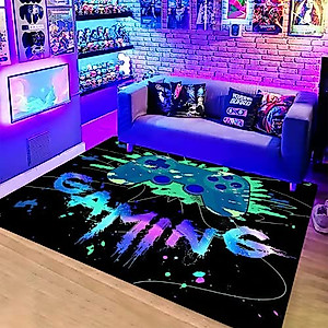LUCKY&DONG Anime Gamer Rugs for Bedroom Boys Teens Printed Game Gamepad Carpets Living Room Mat Home Decor Non-Slip Crystal Floor Polyester Gamer Decor Doormats 17.5x31.5in
