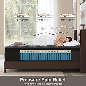 Duchessz Queen Mattress, 14 Inch Hybrid Mattress Black with Gel Memory Foam and Individually Pocket Innerspring Euro Top Mattress Medium Firm for Motion Isolation, Edge Support, 100 Night Trial