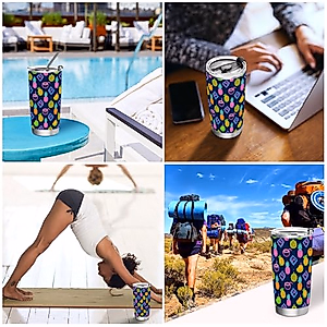sanluoli Summer Neon Coconut fruit Pineapple Stainless Steel coffee cups with lids with Straw Lid coffee travel mug for gym portable insulated tumbler 20 OZ