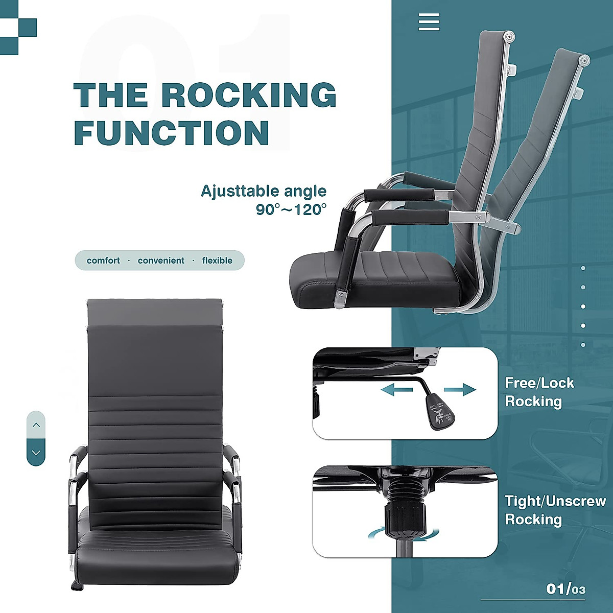 VICTONE Ribbed Office Chair High Back PU Leather Executive Conference Chair Adjustable Swivel Chair (Black)