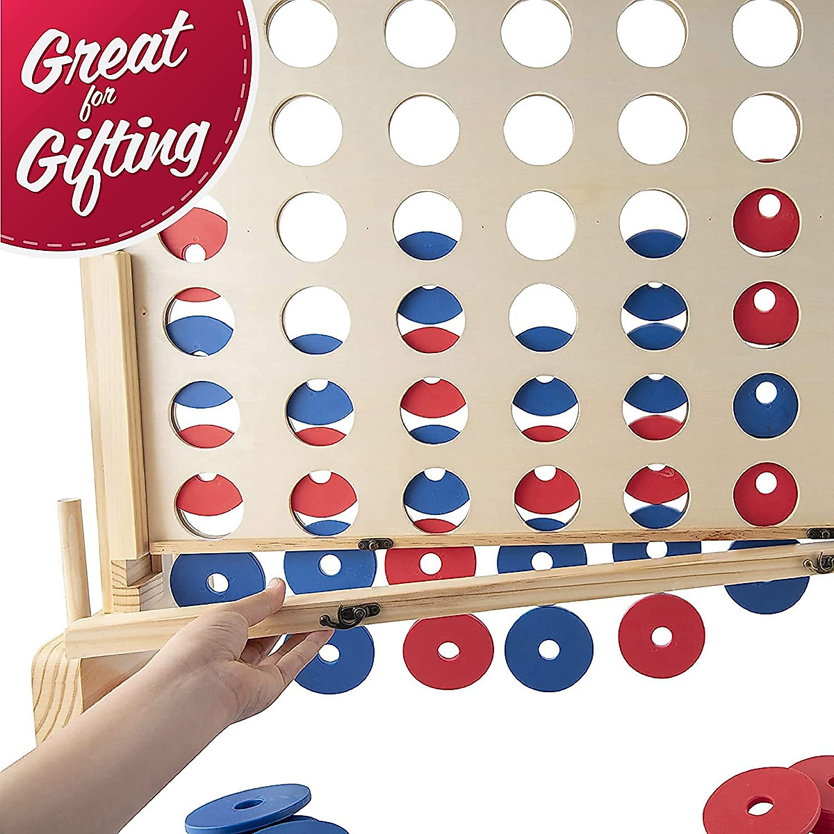 Prextex Giant 4 in A Row Connect Game with Travel Bag - Back Yard Games for Family and Friends - Includes Extra Large 42 Discs - Ideal for Team Building, Camping, Parties - Fun for All Ages, 24x27 in
