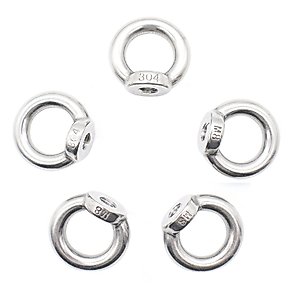 Eowpower 5 Pieces 304 Stainless Steel M8 Ring Eye Bolt Threaded Nuts
