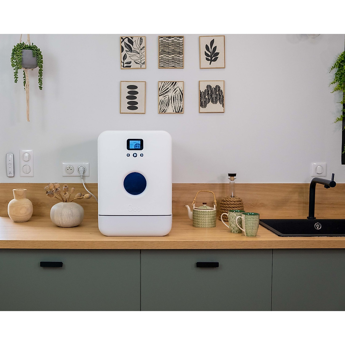 Daan Tech Bob the Mini Dishwasher - Portable Countertop Dishwasher Machine with 1 Gallon Water Tank - Quiet Low Noise, Large Capacity Dish Basket - Easy to Use, 7 Wash Settings