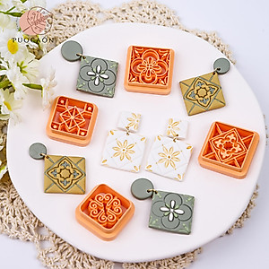 Puocaon Ceramic Tile Clay Cutters - 8 Pcs Bohemain Floral Tile Polymer Clay Cutters for Jewelry Making, Majolica Tile Earrings Clay Cutters, Porcelain Tile Clay Jewelry Cutters Polymer Clay Jewelry