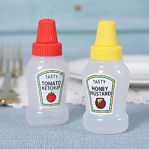 LARATH 4 Pieces Mini Tomato Ketchup Bottle Portable Plastic Squeeze Squirt Condiment Bottles Honey Mustard Sauce Salad Dressing Container for Bento Box, 2 Colors