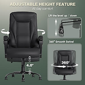 ELABEST Comfy Office Chair with Padded Armrests,High Back Leather Office Chair,Ergonomic Office Chair,Big and Tall Comfortable Executive Office Chair,Computer Desk Chair