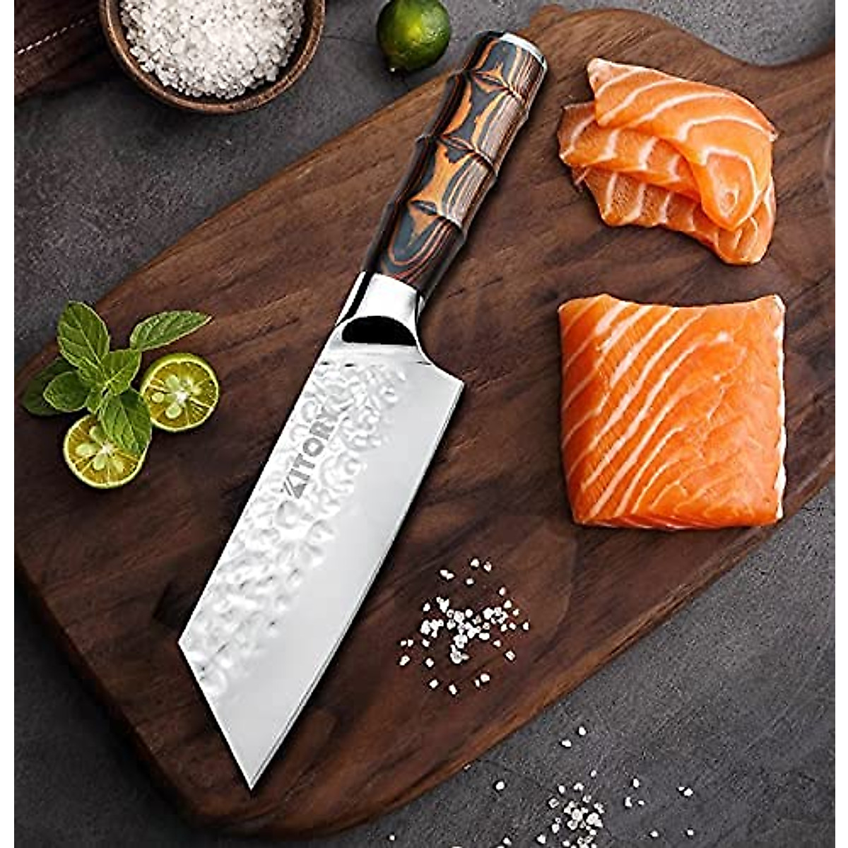 Kitory Kiritsuke Chef Knife 5.5", Small Japanese Kitchen Knives, HC German Stainless Steel, Hammered Finish Blade, Pakkawood Handle Cooking Cutlery 2025 Gifts for Home&Restaurant