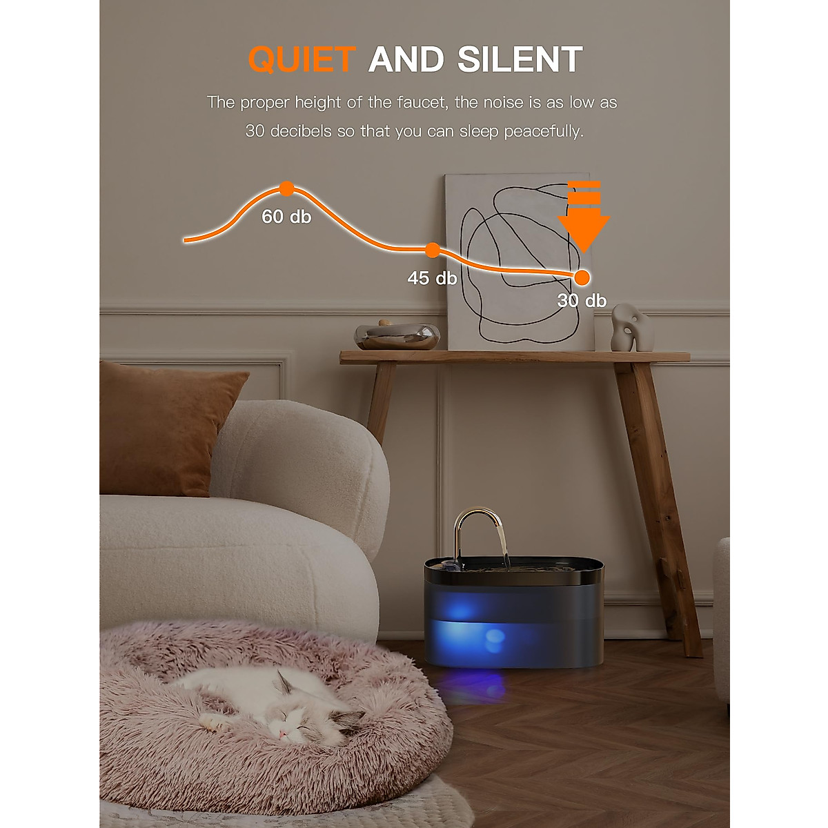 Cat Water Fountain, 84OZ/2.5L Cat Fountain, Super Silent Pet Water Fountain, Activated Carbon Filter, Translucent Pet Water Dispenser Suitable for Multiple Pets Family (Black)