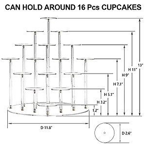 Cupcake Stand - Premium Cake Pop Holder - Cakes Dessert Display Stands for 16 Cupcakes + LED Yellow Light String - Ideal for Weddings, Birthday Parties, Candlelight Dinner