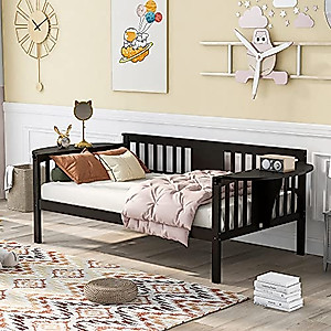 HomJoones Daybed, Wood Day Bed Frame for Adults Twin Size Sofa Bed for Bedroom, Living Room (Twin Espresso)