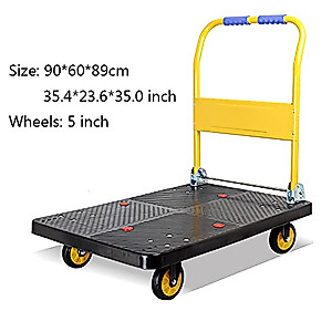 Flatbed Hand Cart Plastic Platform Truck with Mute Wheels Foldable Handle Easy Storage Push Cart for Home Office Warehouse Moving Hand Truck Heavy Duty Flatbed Cart (Size : Mute-Thicken)