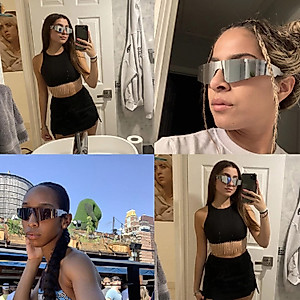 Crazy Feng Rimless Futuristic Wrap Around Sunglasses Women Men,Cyberpunk Visor Sunglasses Shades Colorful Fashion Eyeglasses (Sliver Sunglasses)