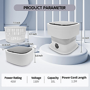 Mini Portable Washing Machine,10L Collapsible Travel Washing Machine, Portable Mini Washer Machine, Portable Mini Washing Machine with Spin, Portable Washer and Dryer Combo for Apartments. (Grey)