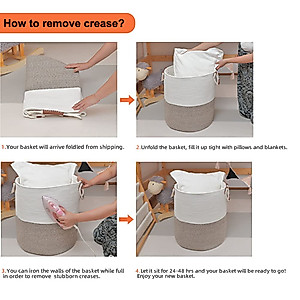 WSNYY Large Cotton Rope Basket, Storage Basket, Woven Laundry Hamper, Toy Storage Bin, Nursery Storage Basket, Baby Bin Organizer, White & Brown, 17x19 Inches