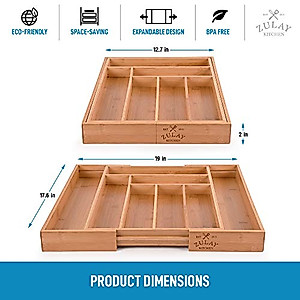 Zulay Expandable Bamboo Drawer Organizer - Adjustable Kitchen Drawer Organizer - Perfect Utensil Organizer For Silverware, Kitchen Knives, Flatware, and More