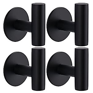 Adhesive Towel Hooks, Heavy Duty Wall Hooks Stainless Steel Waterproof Shower Towel Hooks, Coat Hooks for Hanging Clothes, Door Hooks Adhesive Hooks for Bathroom- 4 Pack, Black
