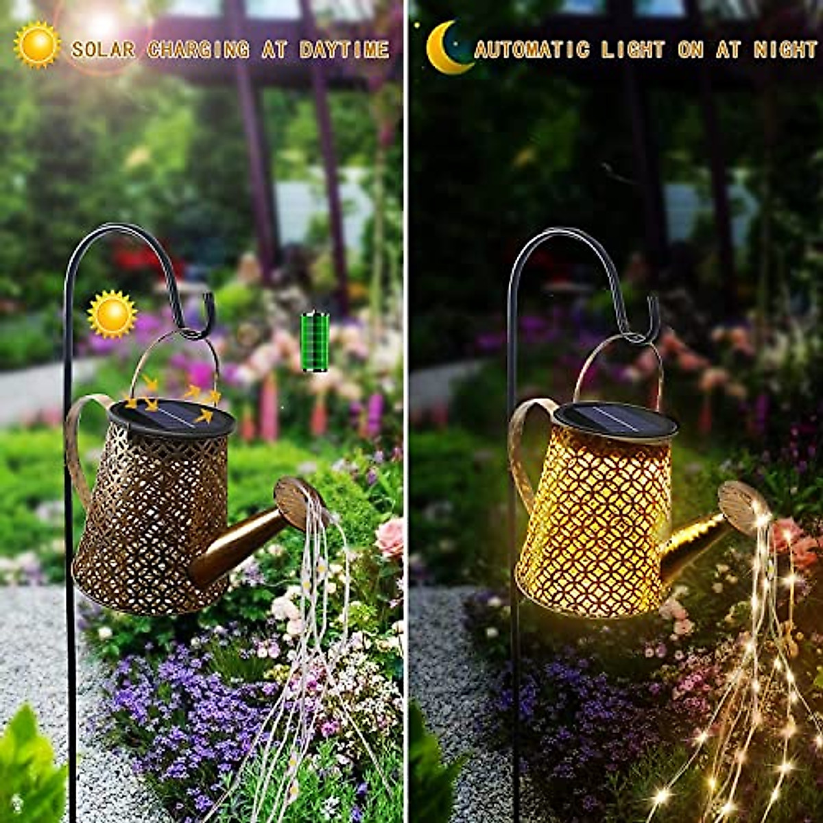 Solar Watering Can with Lights - Solar Lights Outdoor Decorations Large Hanging Solar Garden Lights with Bracket Waterproof Watering Can Landscape Light for Patio Gardening Pathway Gift(Warn White)