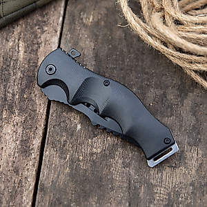 Dispatch Tactical Folding Pocket Knife Black Oxide Blade, Serrated Clip Point Blade, Tanto Point for Outdoor Rescue Camping Hiking EDC