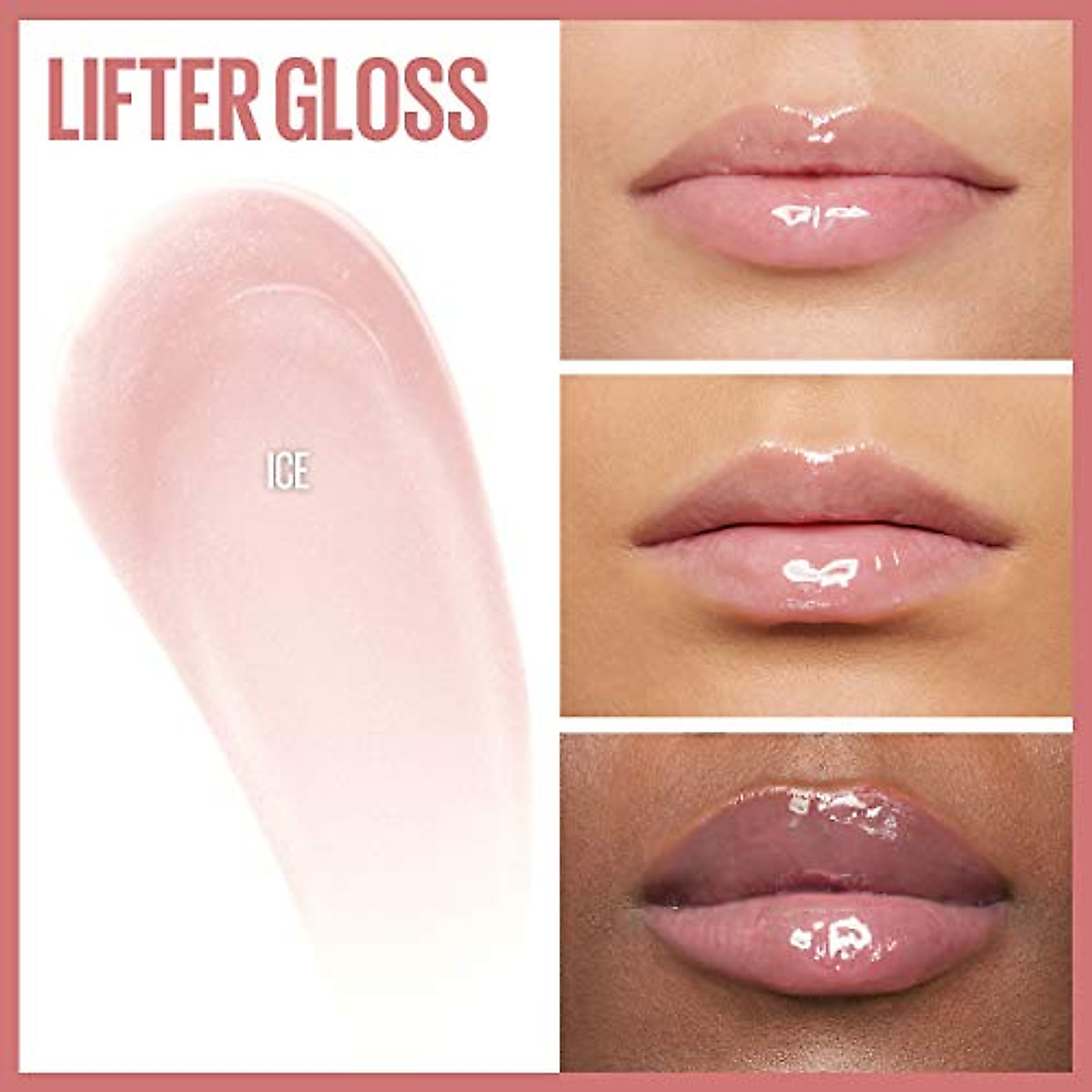Maybelline Lifter Gloss, Hydrating Lip Gloss with Hyaluronic Acid, High Shine for Plumper Looking Lips, Ice, Pink Neutral, 0.18 Ounce