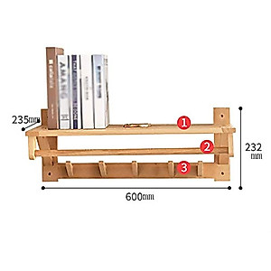 PIBM Stylish Simplicity Shelf Wall Mounted Floating Rack Shelves Solid Wood Coat Rack Bedroom Living Room Hangers Simple Save Space, Wood , 60x23.5x23.2cm
