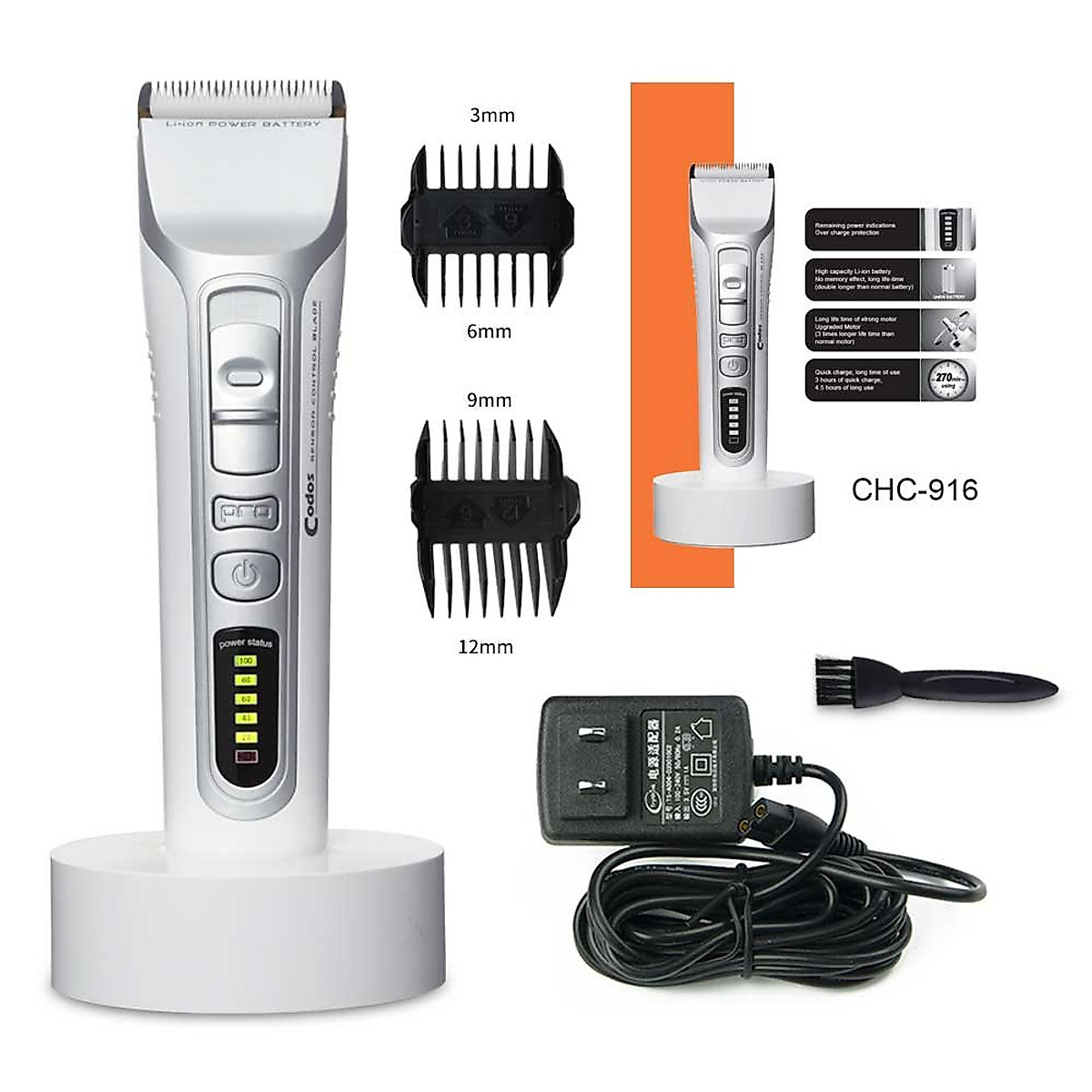 Codos Professional Hair Clipper for Hair Salon and Men Quiet Barber Clippers Cordless Haircut kit Electric Cermanic Hair Clippers(Silvery White)