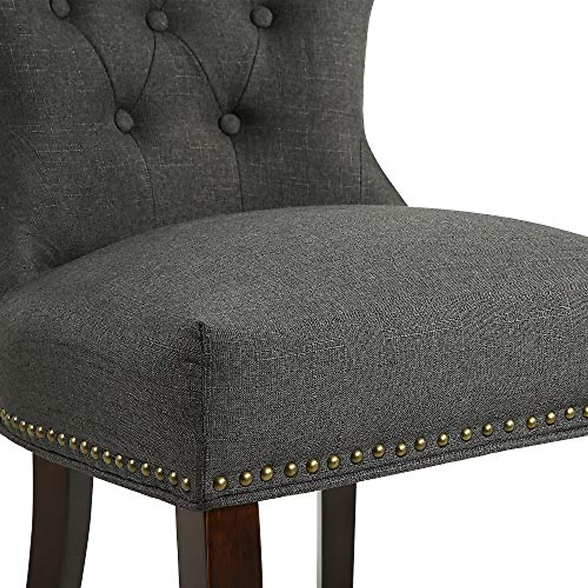 DAGONHIL Fabric Dining Chairs Set of 2, Tufted Dining Room Chairs,Upholstered Solid Wood Accent Chairs with Nail Heads and Buttons for Living Room,Charcoal Gray