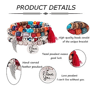 YADOCA 8 Pcs Bohemian Wood Beaded Bracelets Set for Women Boho Multilayer Tassel Strand Elephant Charm Bracelets Stretch