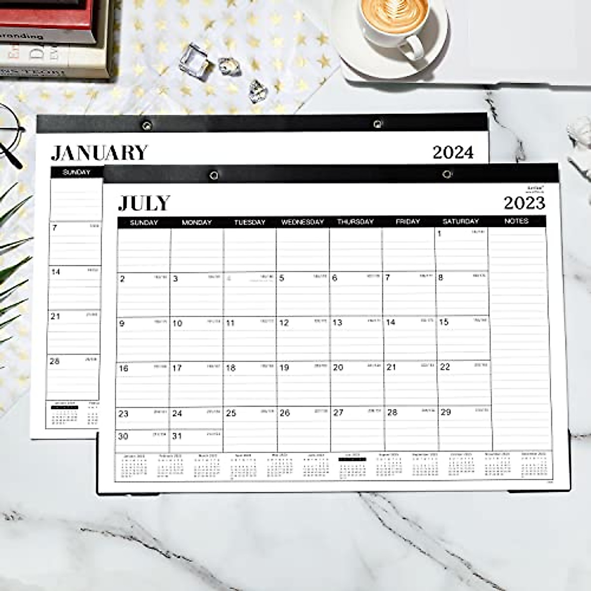 Desk Calendar 2023-2024 - 2023-2024 Desk Calendar, July 2023 - December 2024, 18 Monthly Desk/Wall Calendar 2-in-1,16.8" x 12", Thick Paper with Corner Protectors, Large Ruled Blocks - Classic Black