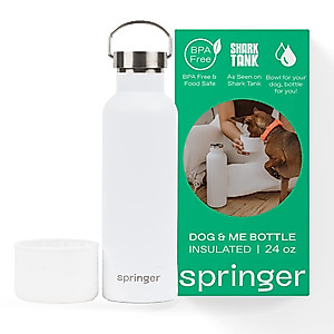 Springer Dog and Me Water Bottle, Stainless Steel Insluated Water Bottle, Keeps Water Cold for 12 Hours (White)
