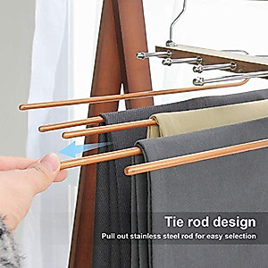 Magic Pants Hangers, Space Saving Closet Hangers 5 Layers 2 Uses Multi Functional Pants Rack | Solid Metal & Wood Heavy Duty Wardrobe Organizer Racks for Clothes Trousers Scarves Ties(One Pack)