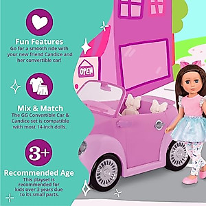 Glitter Girls – Purple Convertible Car & 14-inch Poseable Doll Candice – Rolling Wheels, Opening Doors, Trunk & Interior Storage – Toys, Clothes, and Accessories for Ages 3+