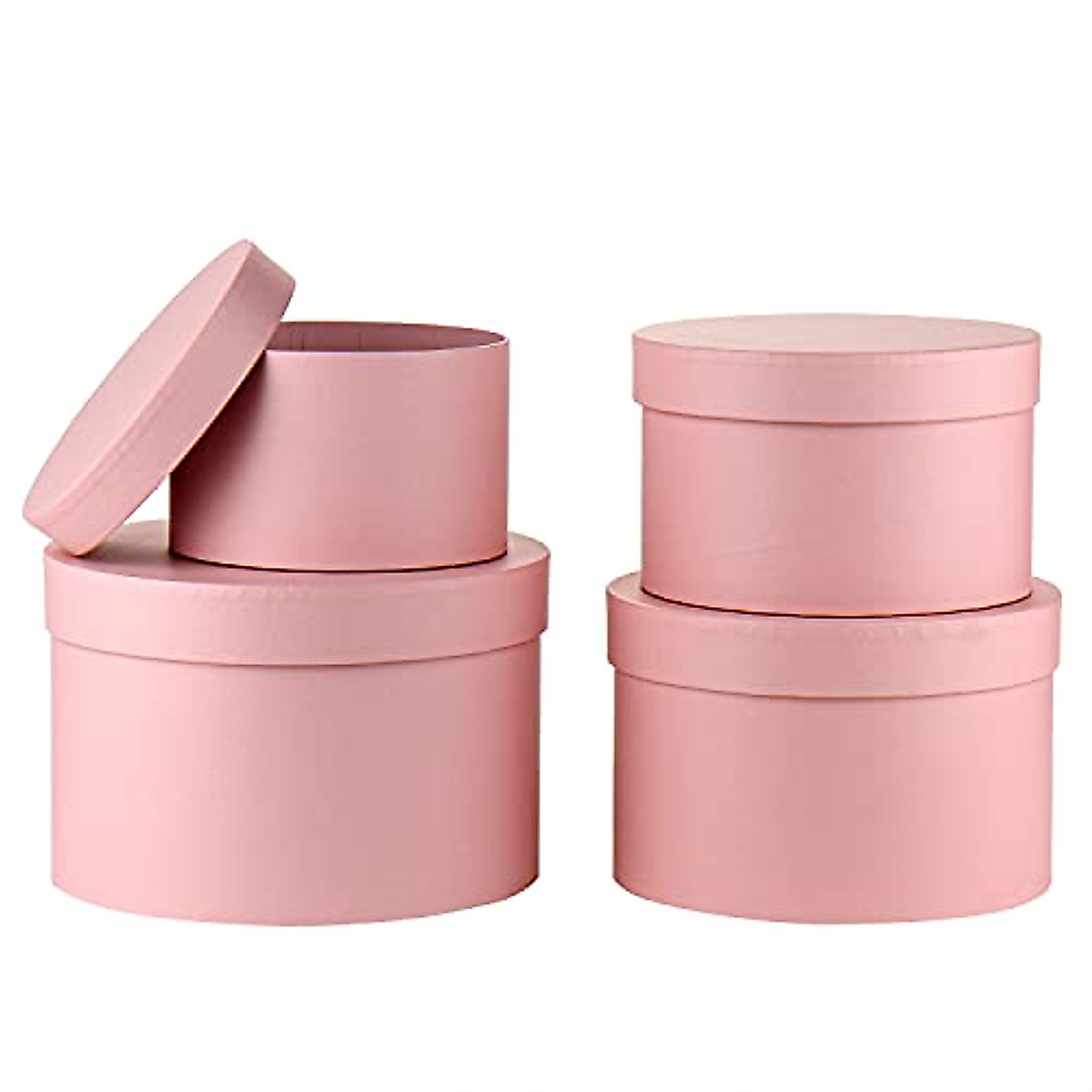 Oairse Pink Round Gift Boxes with Lids for Presents Round Flower Boxes for Arrangements 4 Packs Nesting Gift Boxes with Lids for Bridesmaid, Proposal, Wedding, Birthday, Baby Showers